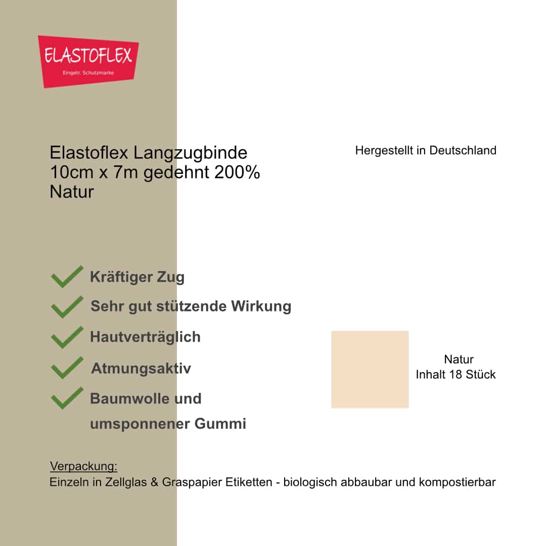 ELASTOFLEX – long-stretch bandage NATUR – Individually in cell glass – 18 Piece – Elastotex ...